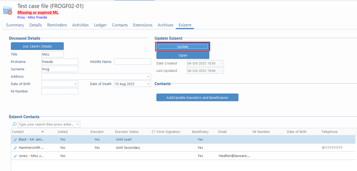 How do I share a LawWare case with Exizent?